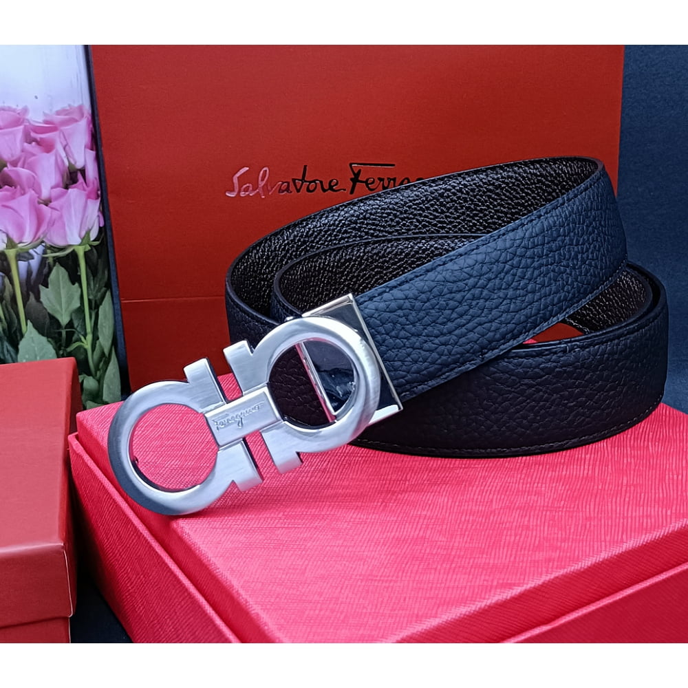 Salvatore&Ferragamo Belt Men Width 3.3cm Length 110cm Black Classic Lychee Texture Salvatore ...