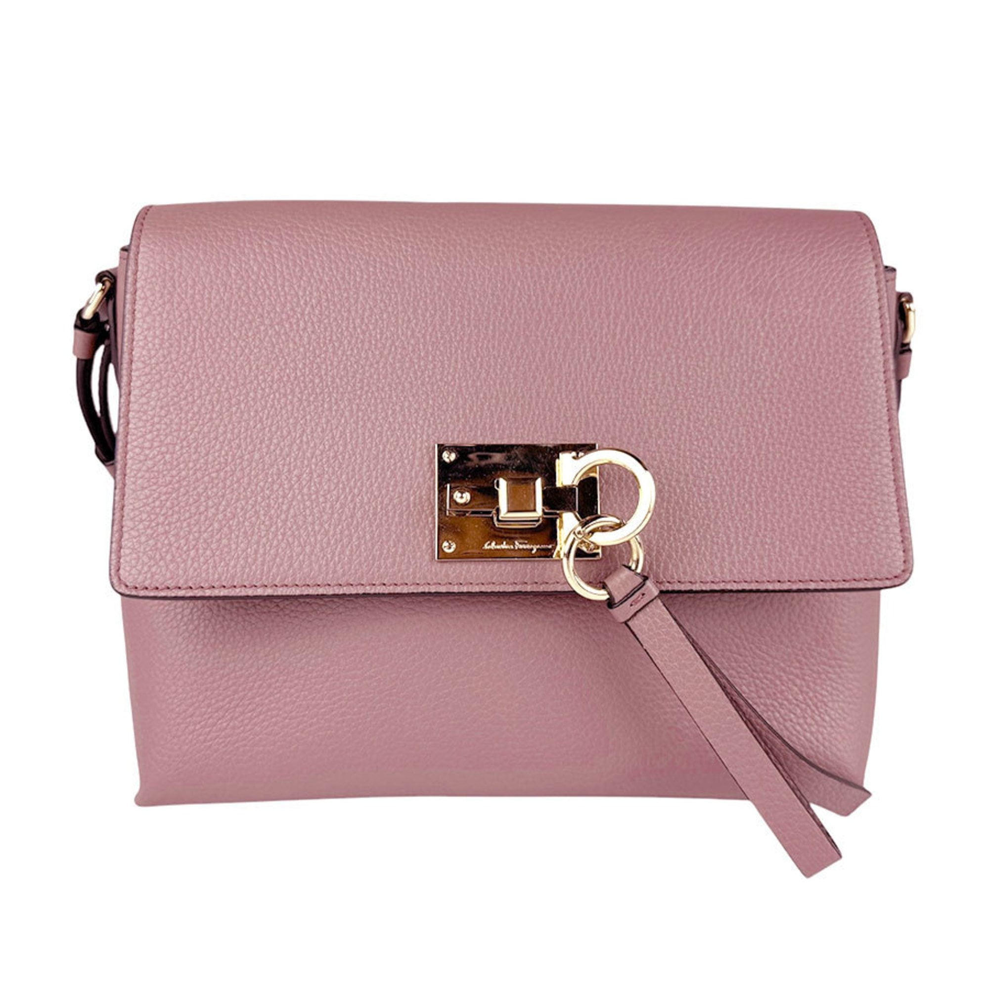 Pre-Owned Salvatore Ferragamo Shoulder Bag Gancini Leather Pink Gold ...