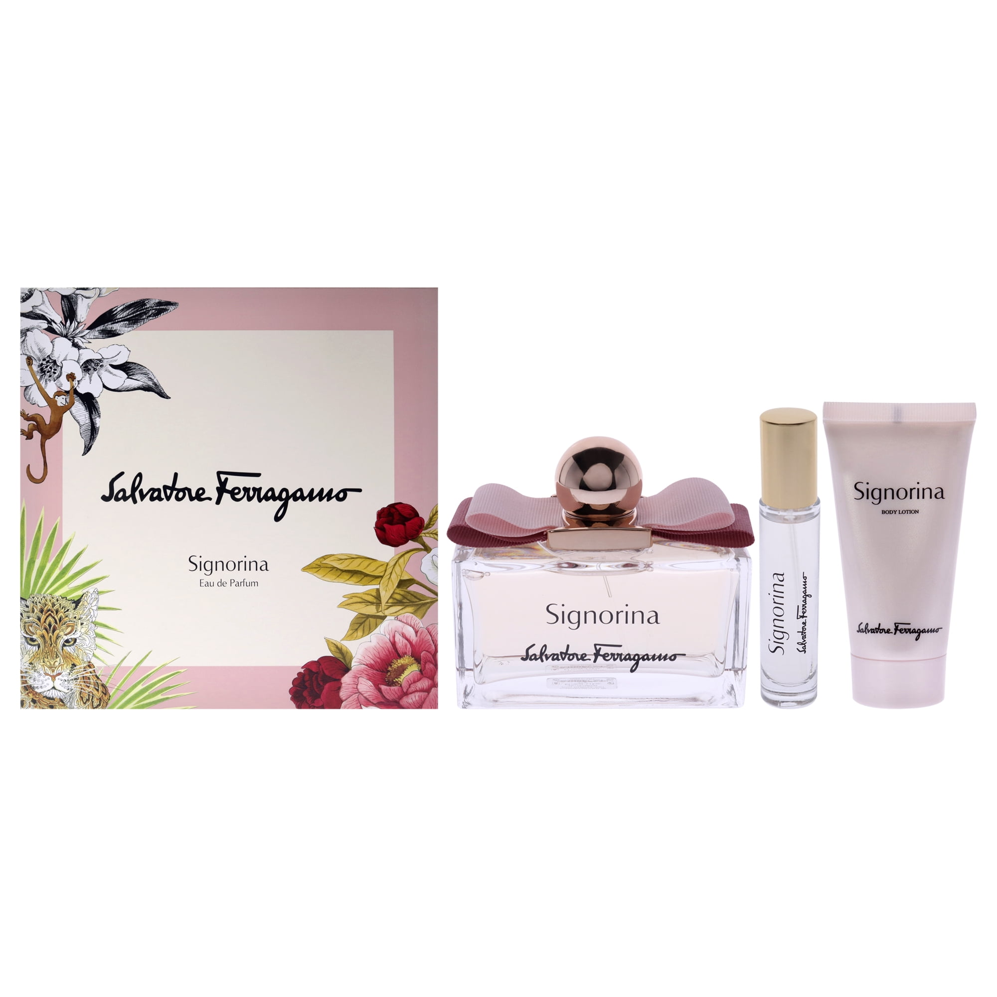 Salvatore Ferragamo Signorina Women's Gift Set - 3.4oz EDP Spray, 1.7oz Body Lotion, 0.34oz EDP ...