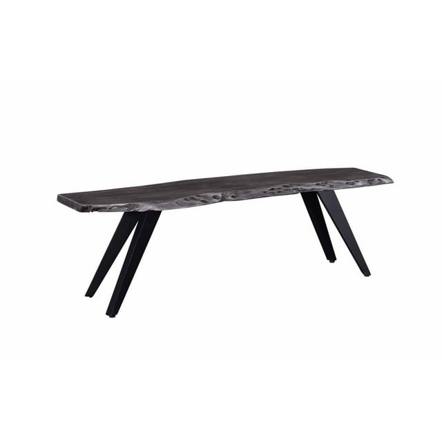 Salz 60 Inch Modern Dining Bench, Acacia Wood, Live Edge, Gray, Black ...