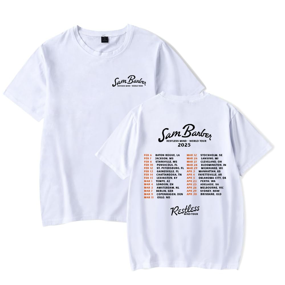 Sam Barber Restless Mind Tour 2025 Unisex Crew Neck Graphic Tee Hip Hop ...