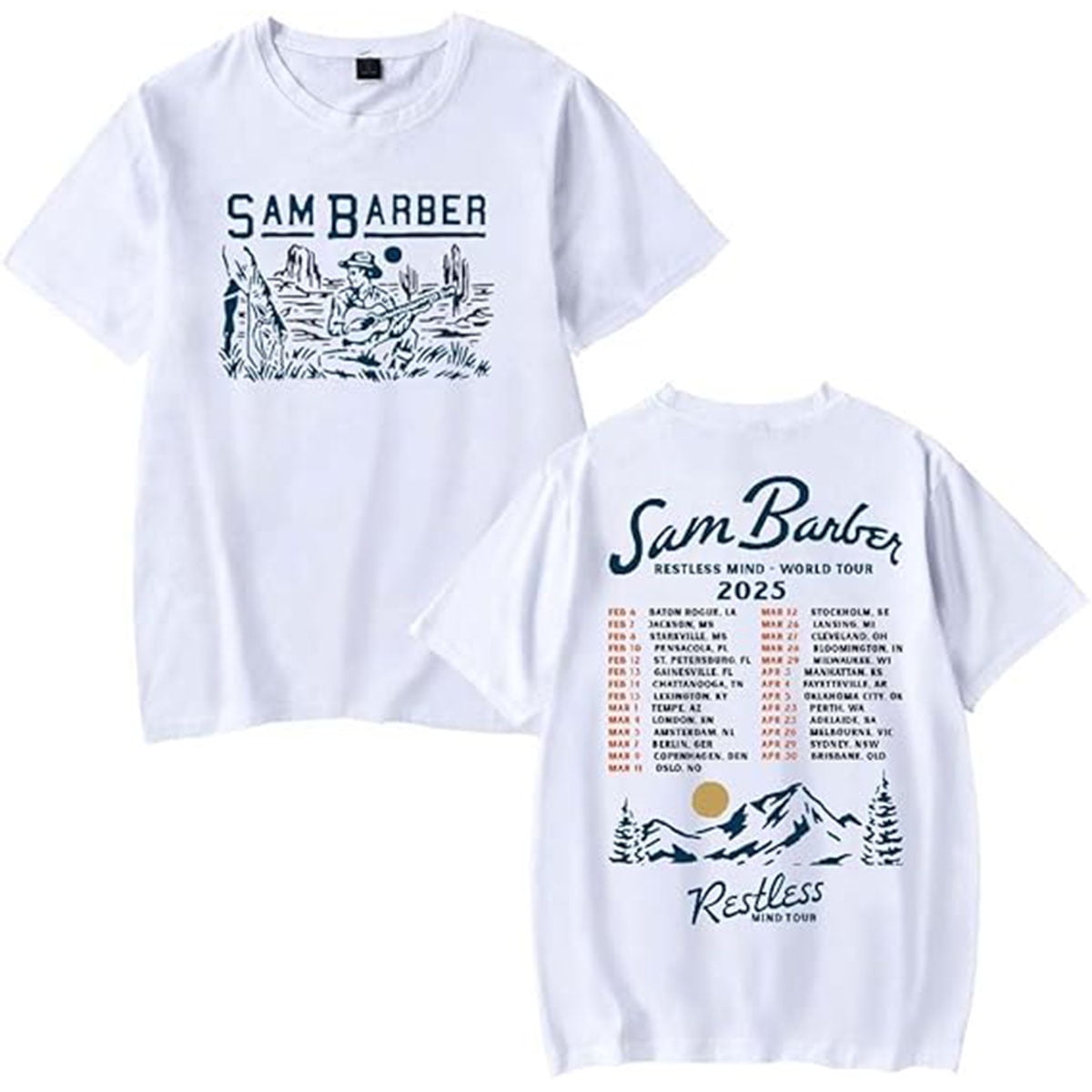 Sam Barber Restless Mind World Tour 2025 T-shirts Crew Neck Short ...