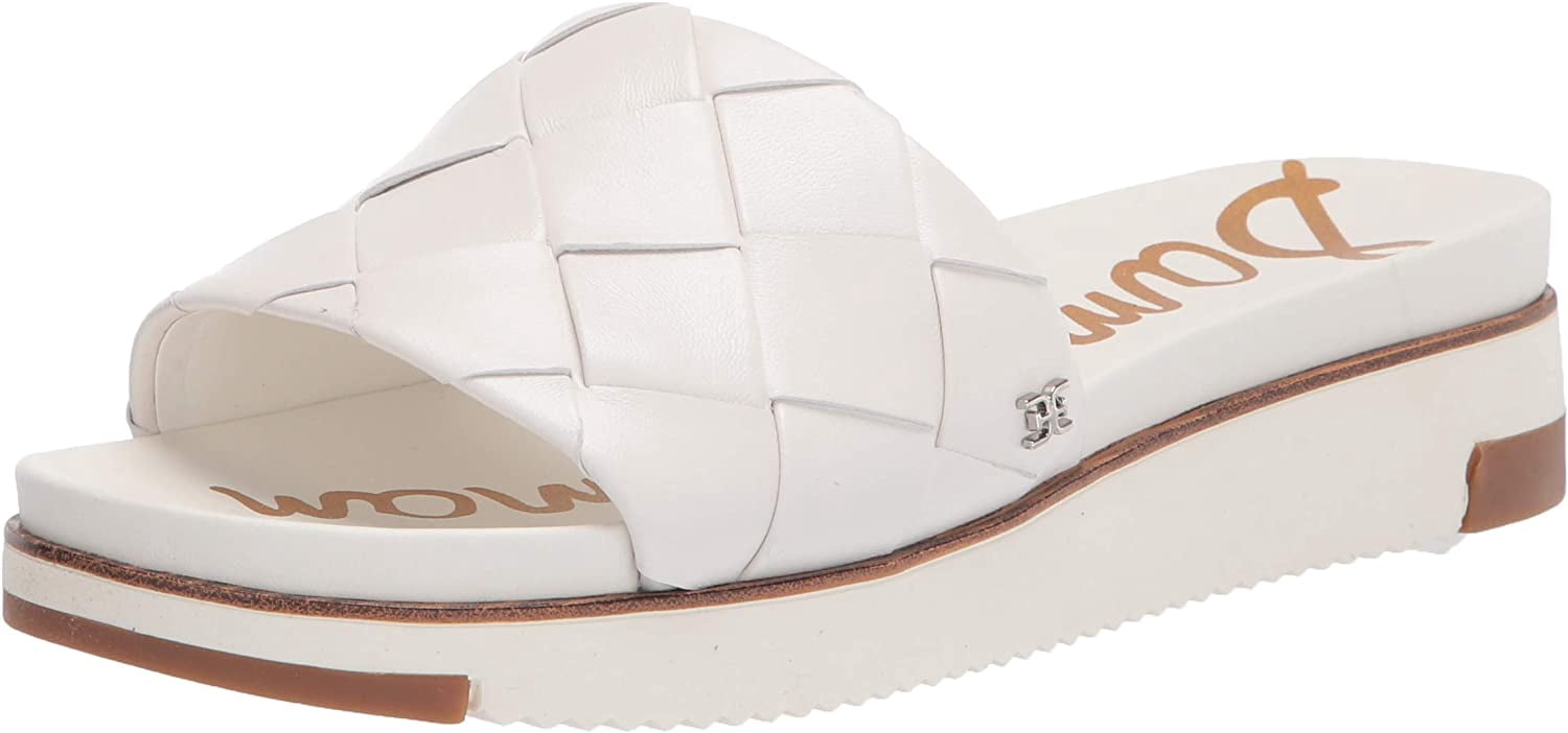 Sam Edelman Adaley Bright White Open Toe Slip On Leather Chunky Slides ...