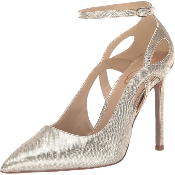 Sam Edelman Adelisa Gold Leaf Pointed Toe Ankle Strap Stiletto Heeled ...
