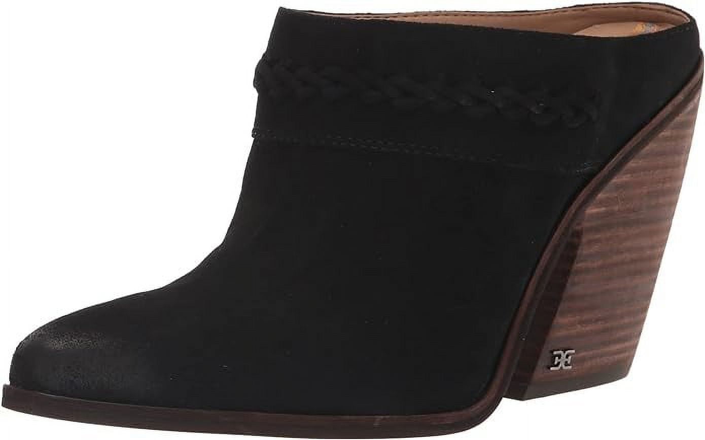 Sam Edelman Alison Black Suede Pointed Toe Slip On Stacked Heel Leather ...