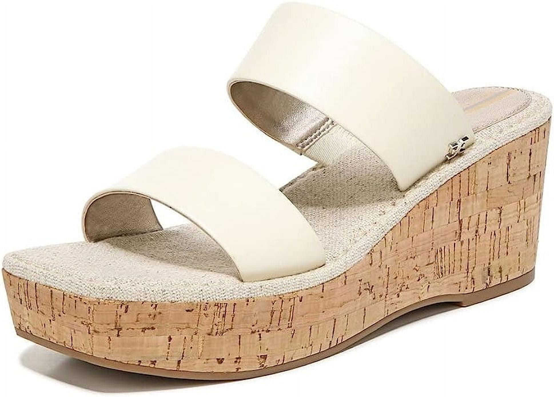 Sam Edelman Alissa Ivory Leather Slip On Double Straps Open Toe Wedges ...