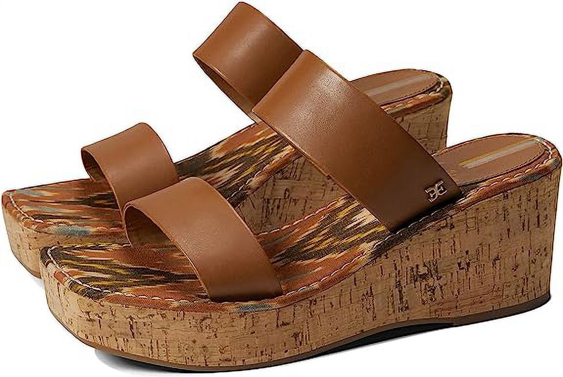 Sam Edelman Alissa Saddle Leather Slip On Double Straps Open Toe Wedges ...