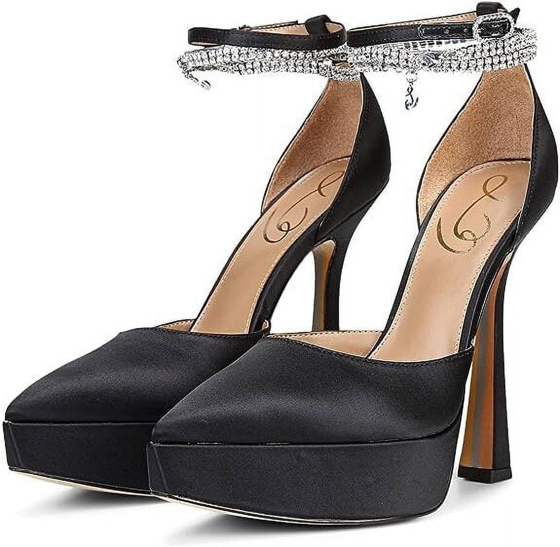 Sam Edelman Andie Black Satin Ankle Strap Pointed Toe Stiletto Heeled ...