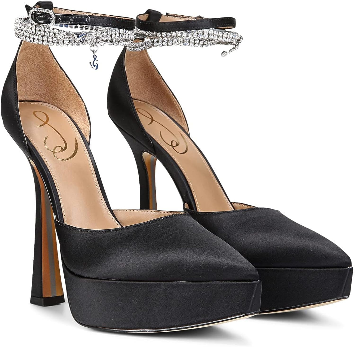 Sam Edelman Andie Black Satin Ankle Strap Pointed Toe Stiletto Heeled ...