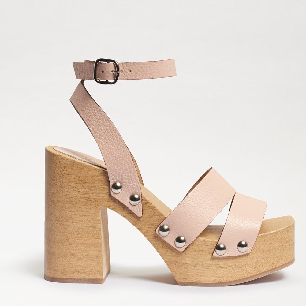 Sam Edelman Angela Summer Beige Leather Ankle Strap Open Toe Block ...