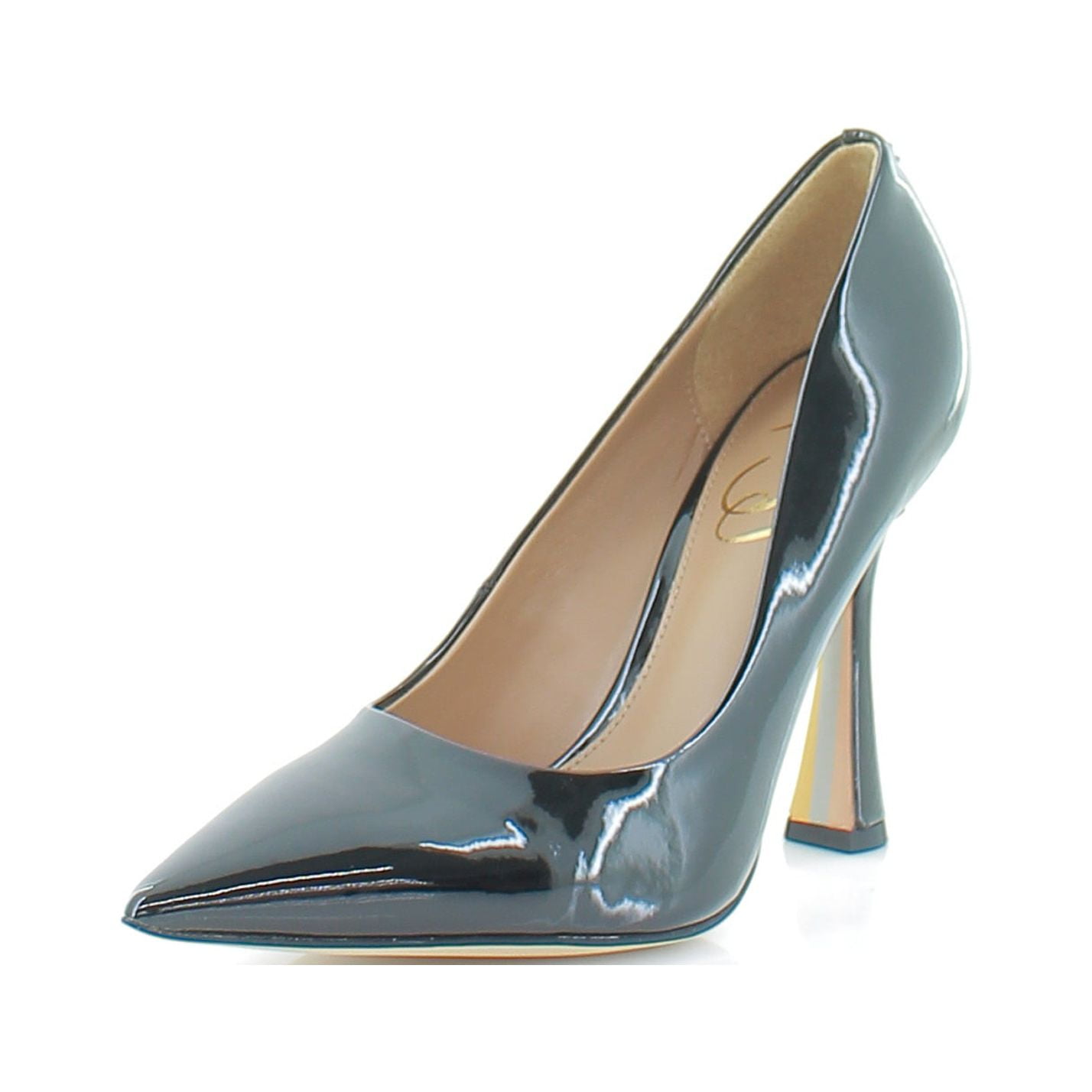Sam Edelman Antonia Black Patent Pointed Toe Slip On Spool Heel Fashion ...