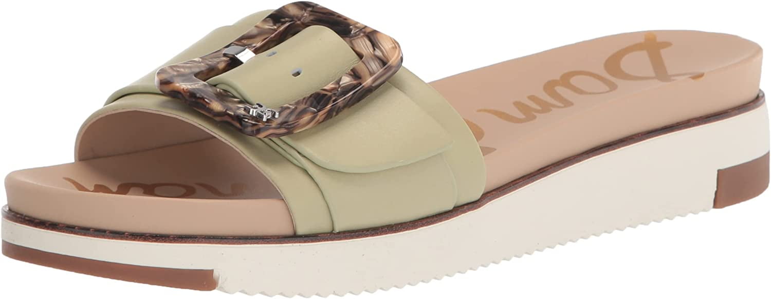Sam Edelman Ariane Pistachio Open Toe Buckle Accent Flat Leather Slides ...