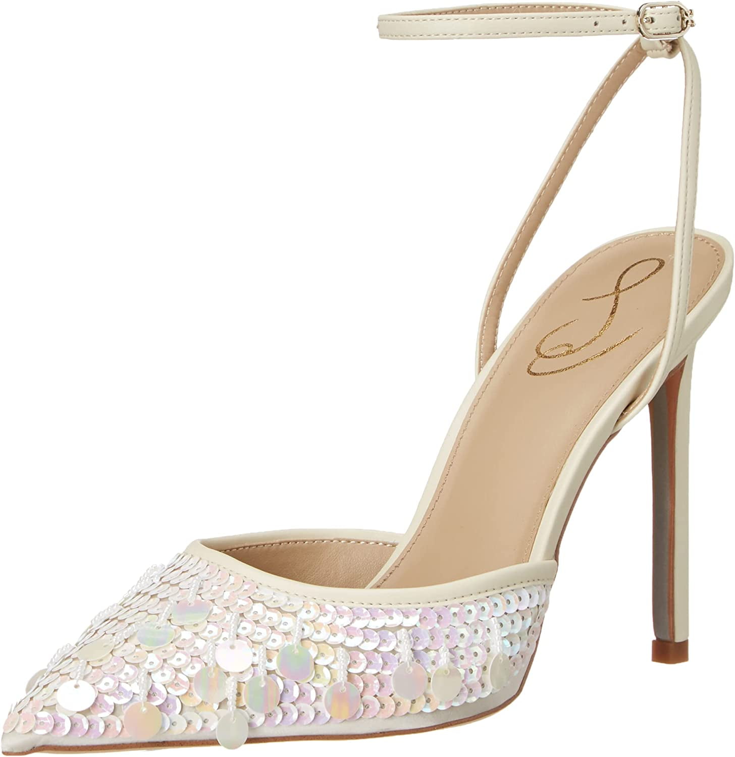 Sam Edelman Avril Pumps Women's 8 Ivory Sequin Pointy Toe Stiletto Heel ...