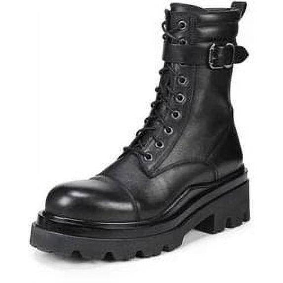 Sam Edelman Azka Black Leather Combat Boots, Chunky Lug Sole, Lace Up ...