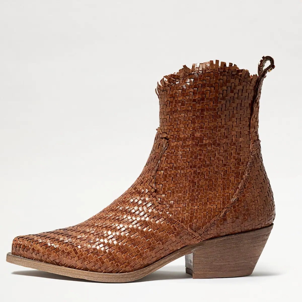 Sam Edelman Blair Cuoio Stacked Heel Pointed Toe Leather Woven Western ...