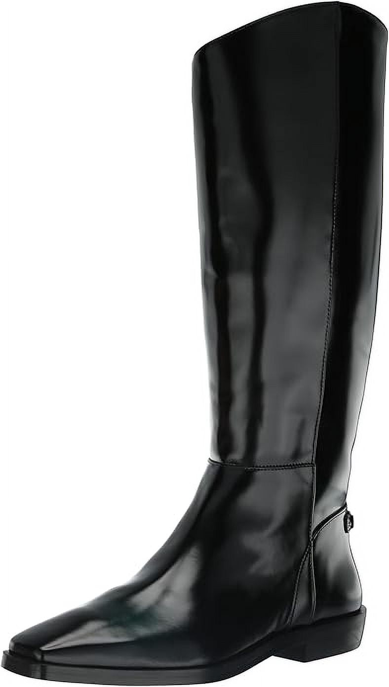 Sam Edelman Cesar Black Leather Squared Toe Stacked Heel Knee High ...