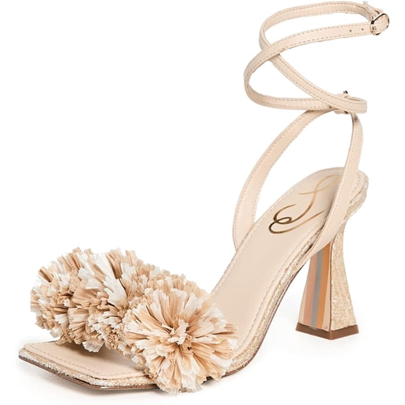 Sam Edelman Clare Sand Leather Ankle Strap Squared Toe Block Heeled ...