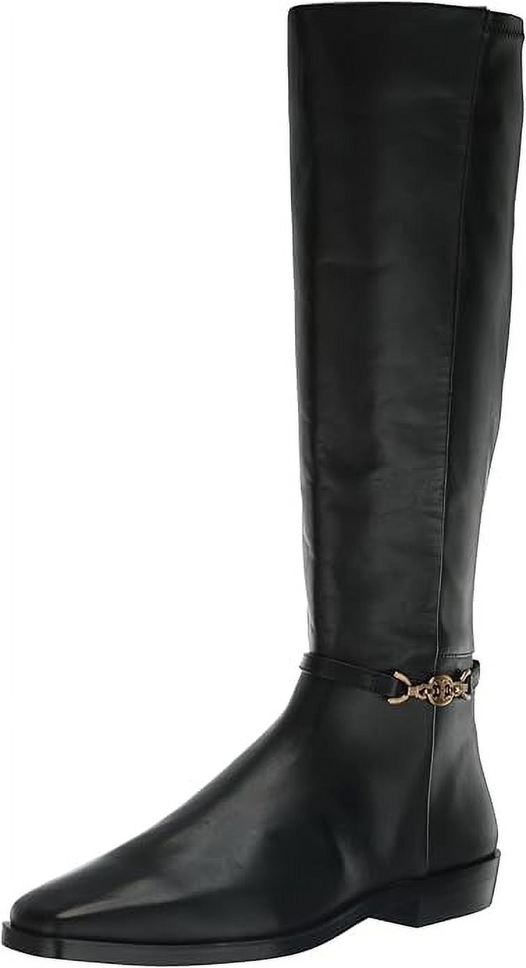 Sam Edelman Clive Black Leather Squared Toe Stacked Heel Knee High ...