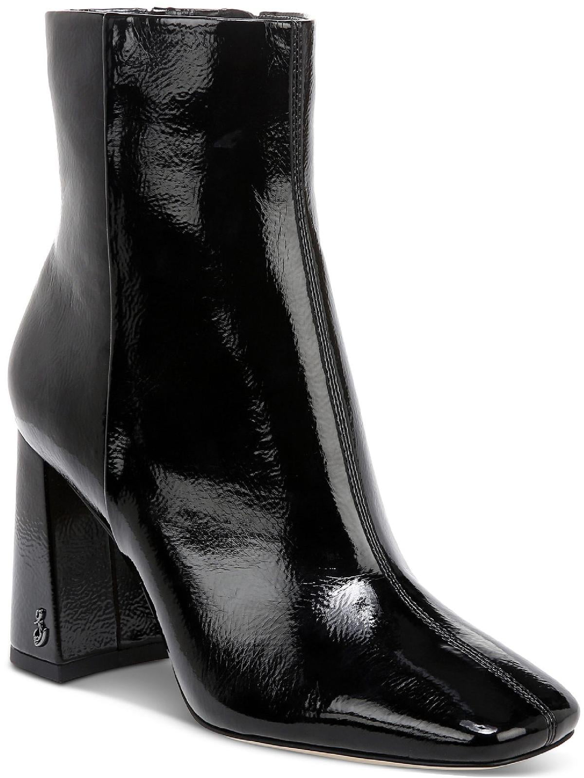 Sam Edelman Codie Black Patent Side Zipper Squared Toe Block Heel ...