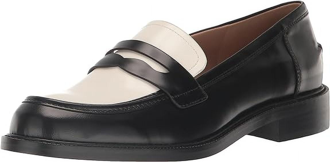 Sam Edelman Colin Black/Bright White Leather Slip On Rounded Toe Classic Loafers (Black/Bright ...