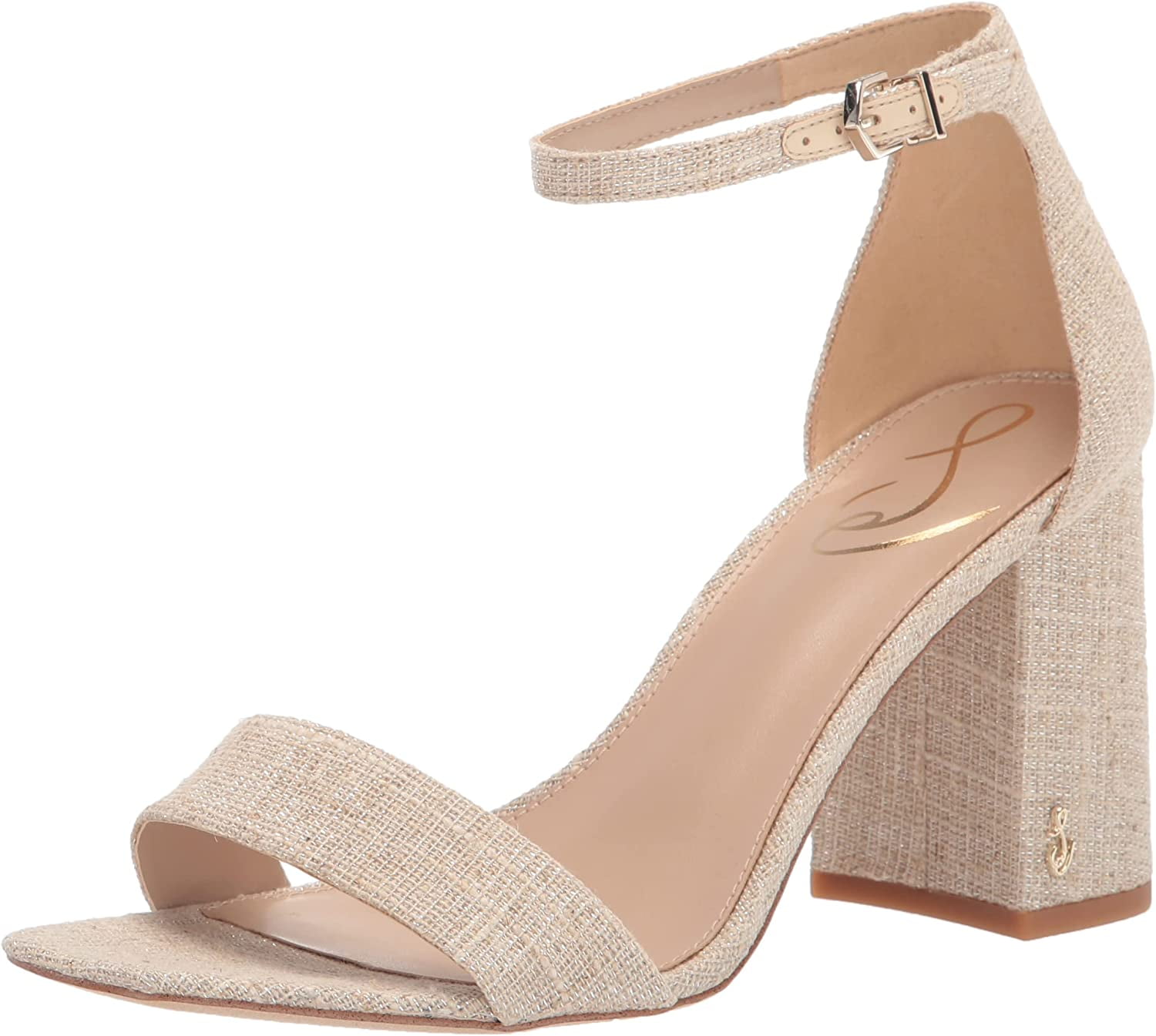 Sam Edelman Daniella Natural Glitter Open Toe Ankle Strap Block Heeled ...