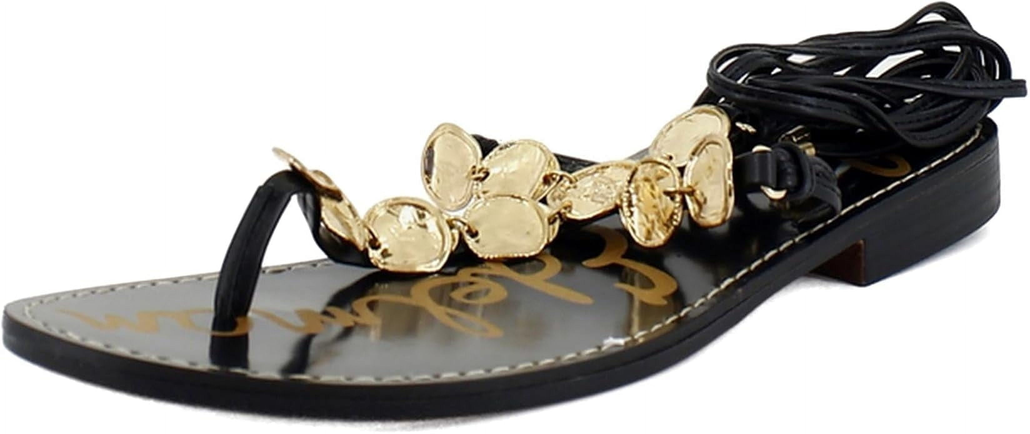 Sam Edelman Deirdre Black Leather Strappy Medallion Thong Flat Fashion ...