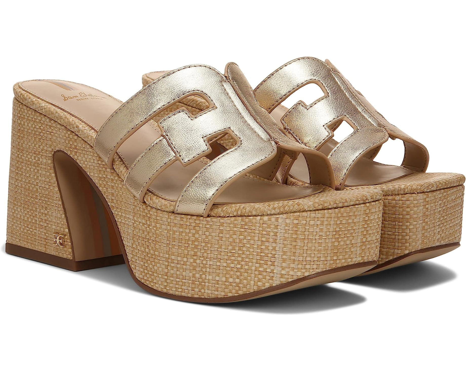 Sam Edelman Dev Open Gold Leaf Saddle Cork Sandals Logo Slip-On (9.5) - Walmart.com