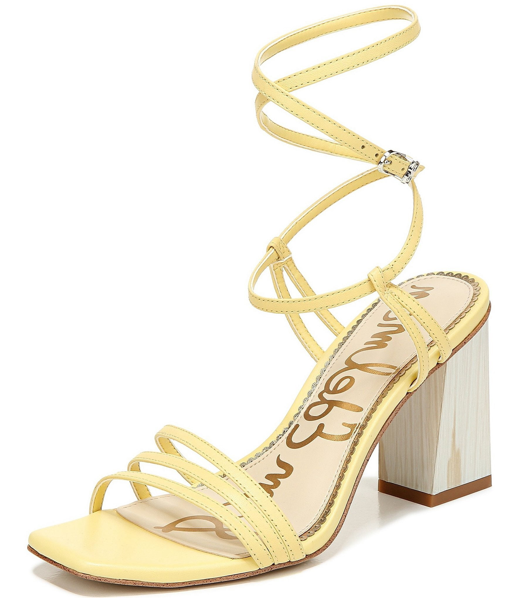 Sam Edelman Doriss Tie Up Strap Block Heeled Sandal Honey Dew Yellow ...