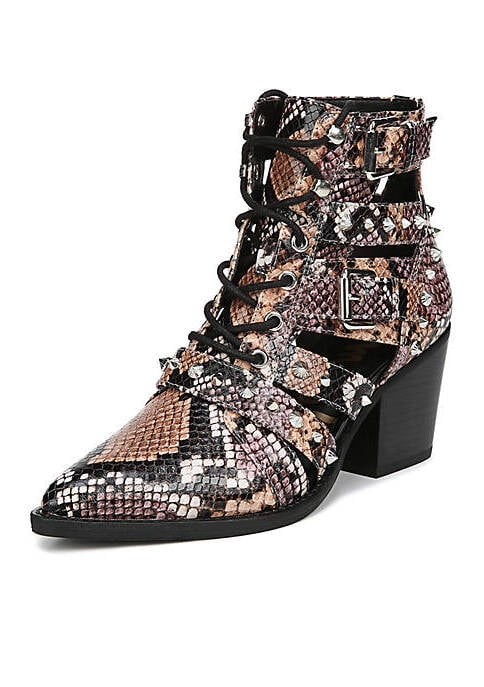 Sam Edelman Elana Peach Multi Snake Pointed Toe Lace Up Cut Out Booties ...