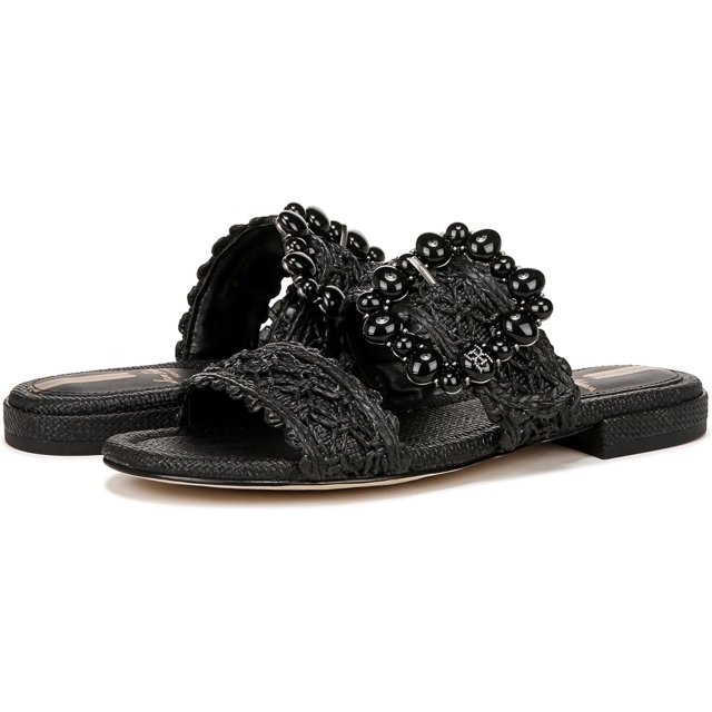 Sam Edelman Elisa Black Raffia Open Toe Double Strap Slip On Flat ...