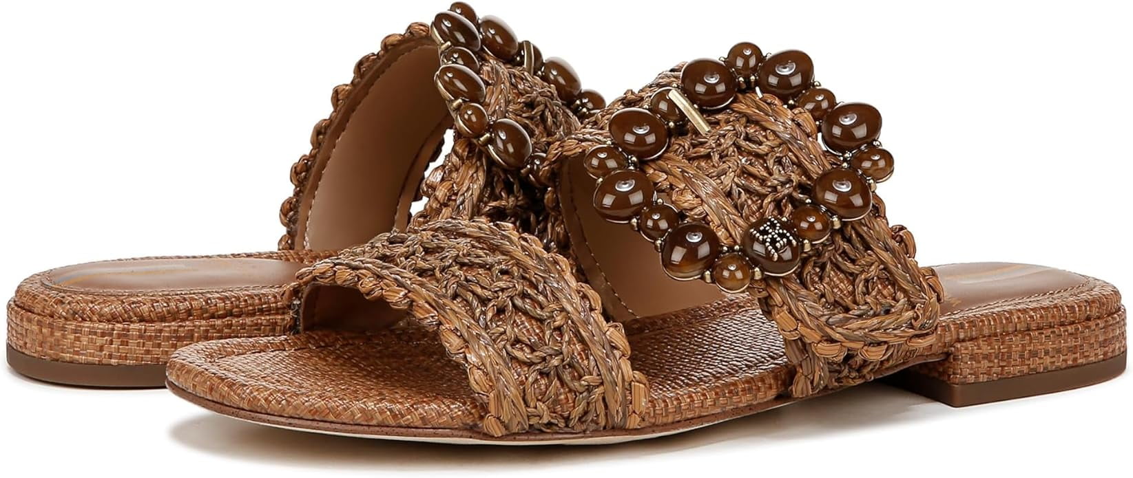 Sam Edelman Elisa Cuoio Raffia Open Toe Double Strap Slip On Flat ...