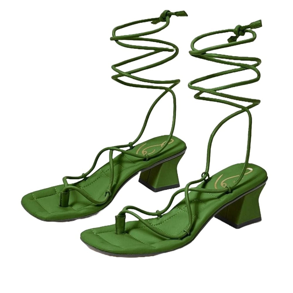Sam Edelman Fae Thyme Green Leather Square Open Toe Strappy Tie Up ...