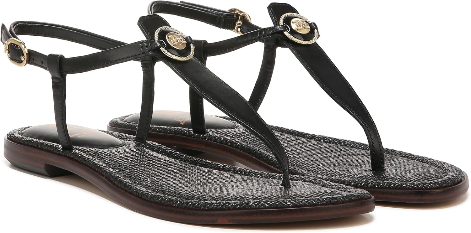 Sam Edelman Gigi Black Signet Ankle Strap Open Toe Embellished Thong ...