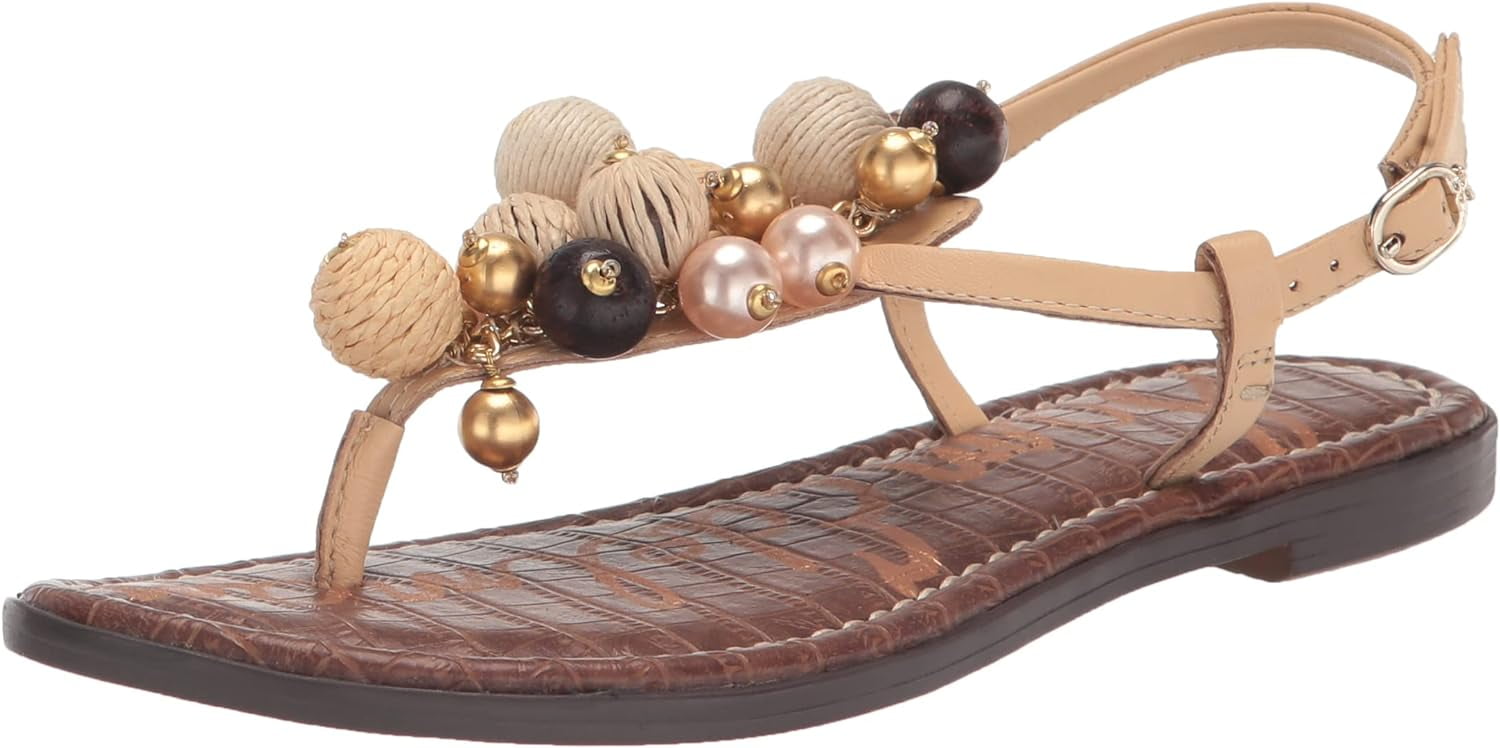 Sam Edelman Women's Gretta Beaded T-Strap Slingback Flat Sandals ...