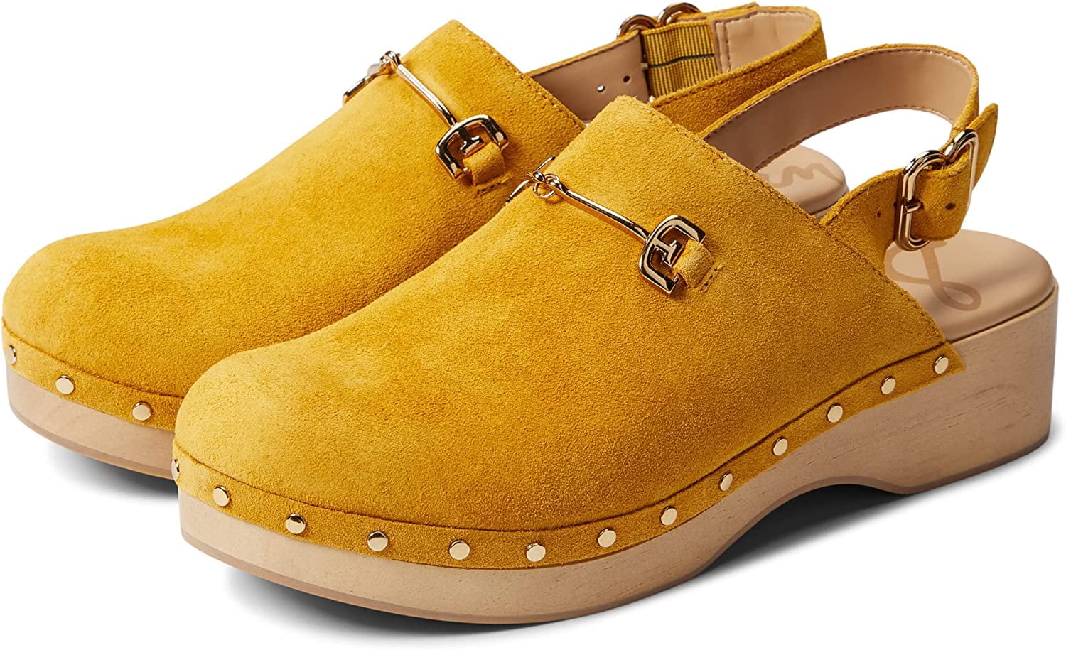 Sam Edelman Hilda Mustard Buckle Slingback Wood Horse Bit Clogs Mule Sandals (Mustard, 11 ...