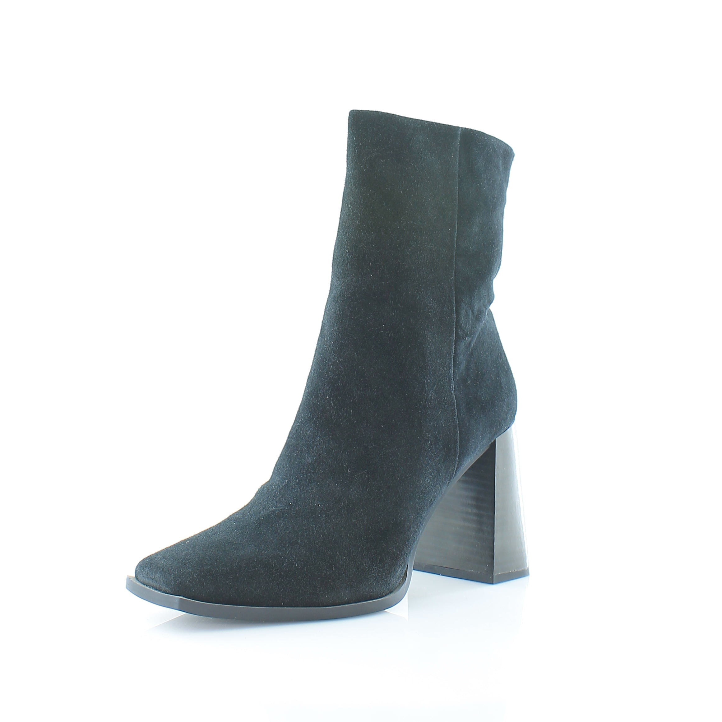 Sam Edelman Ivette Black Suede Side Zipper Squared Toe Block Heeled ...