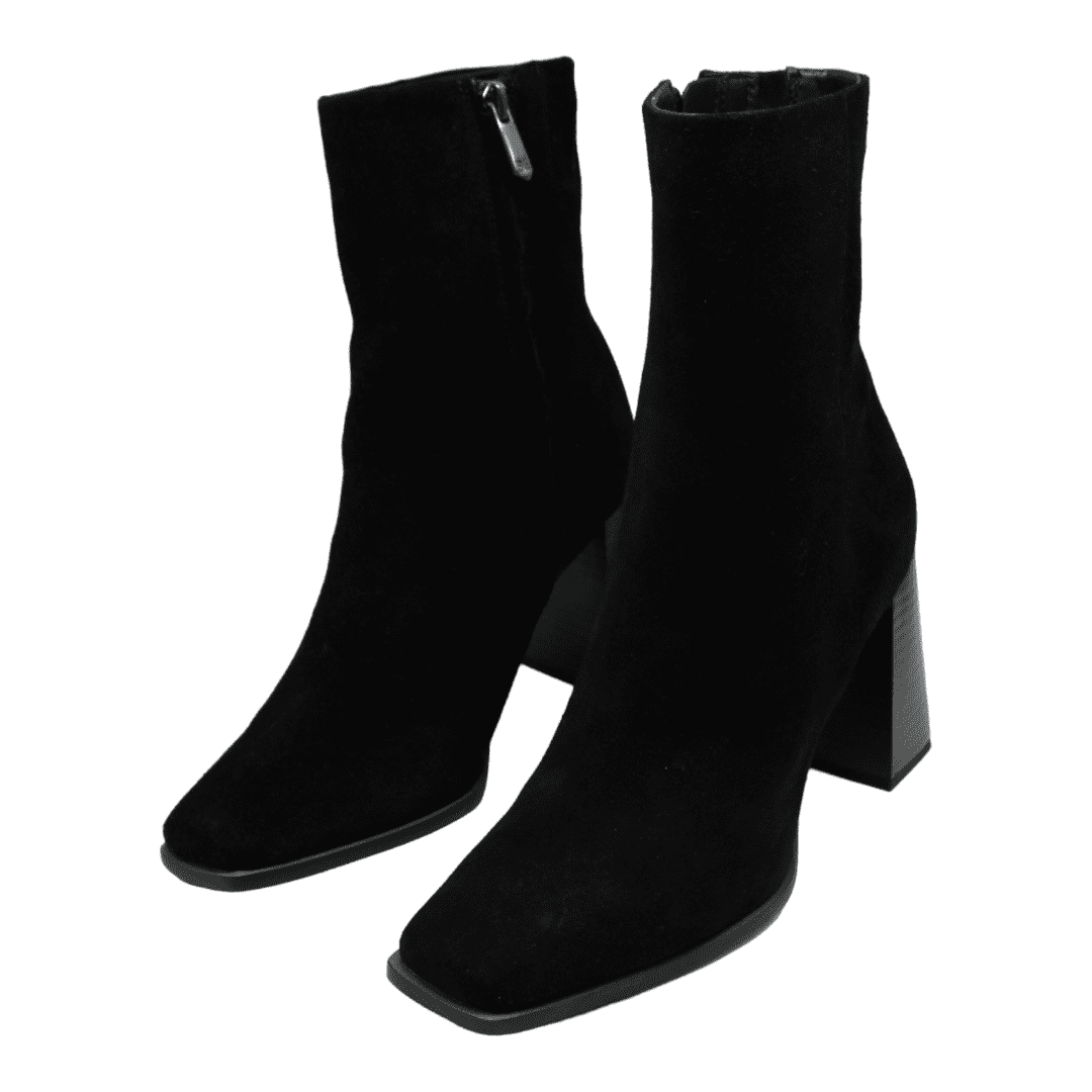 Sam Edelman Ivette Black Suede Side Zipper Squared Toe Block Heeled ...