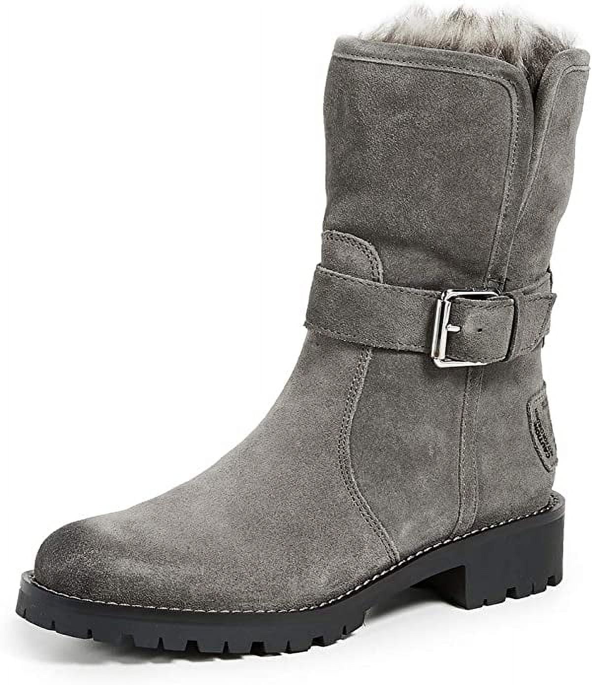Sam Edelman Jeanie Gray Suede Fur Lined Lug Sole Moto Lace Up Chelsea ...