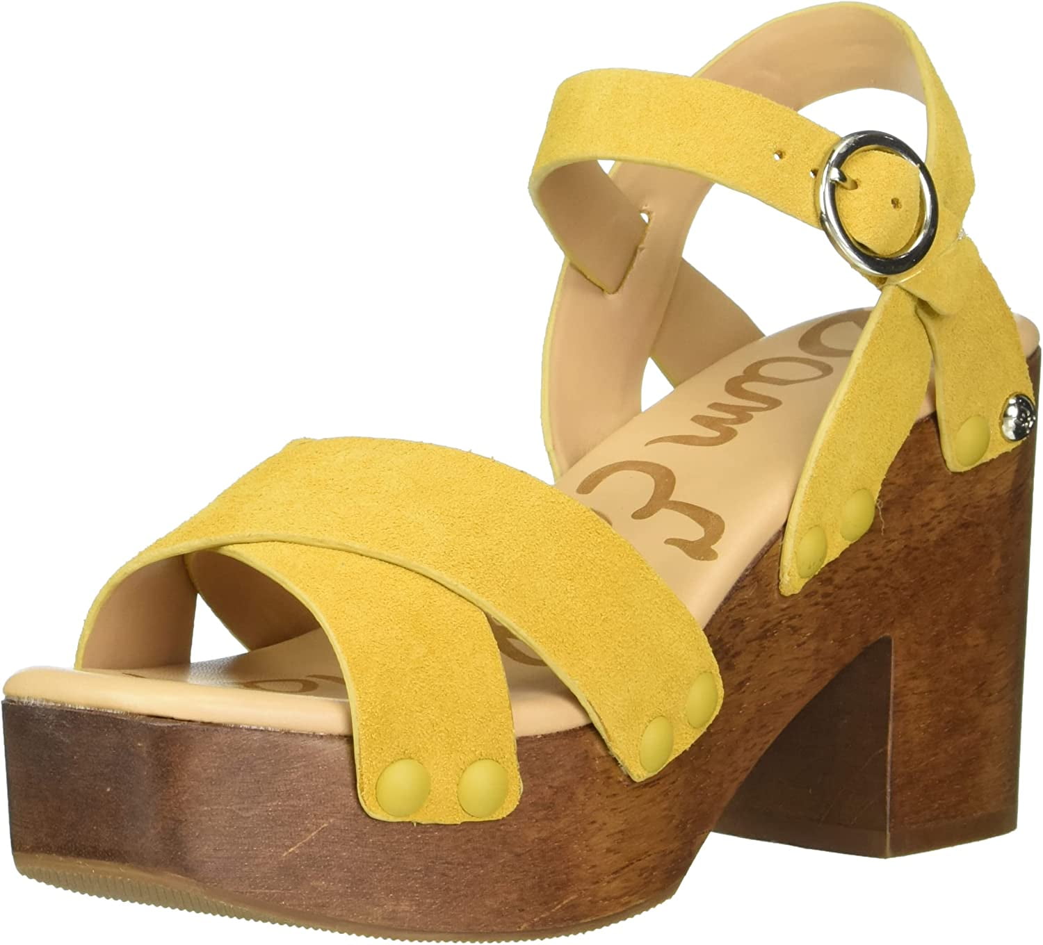 Sam Edelman Josefine Mustard Yellow Suede Block Heel Ankle Strap Heeled ...