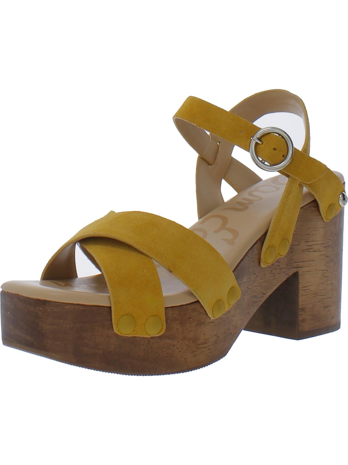 Sam Edelman Josefine Mustard Yellow Suede Block Heel Ankle Strap Heeled ...
