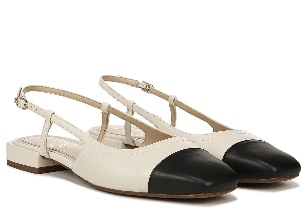 Sam Edelman Kara Slingback Flats Ivory/Black Leather 7M - Walmart.com