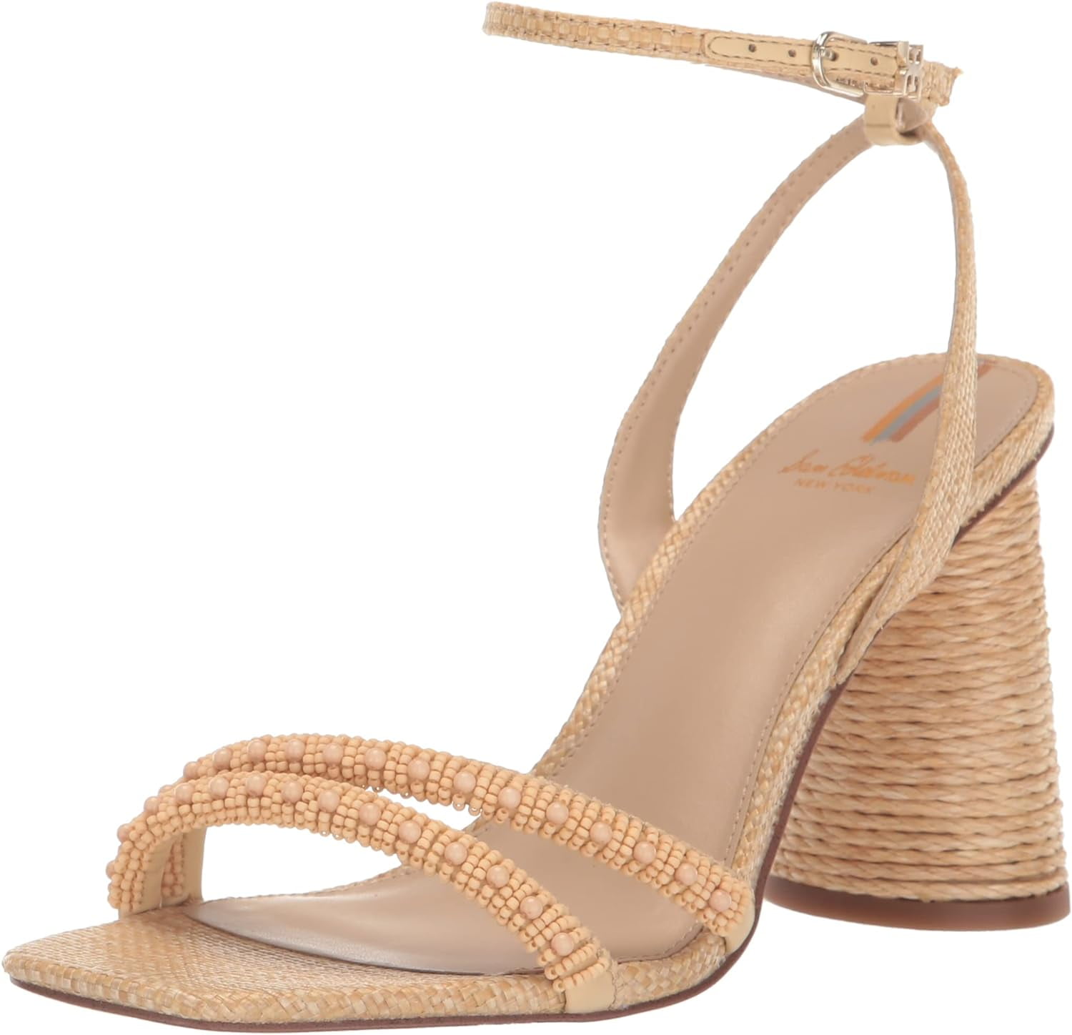 Sam Edelman Kia Bleached Beechwood Beaded Open Toe Ankle Strap Block ...
