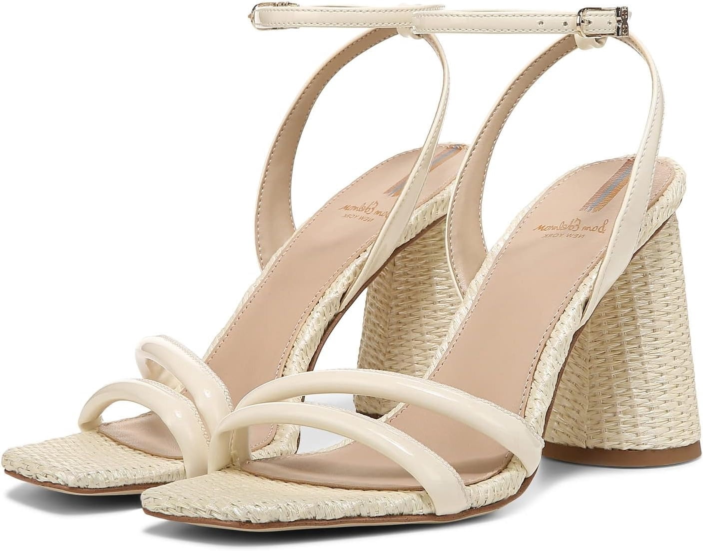 Sam Edelman Kia Porcelain Squared Open Toe Ankle Strap Block Heeled ...