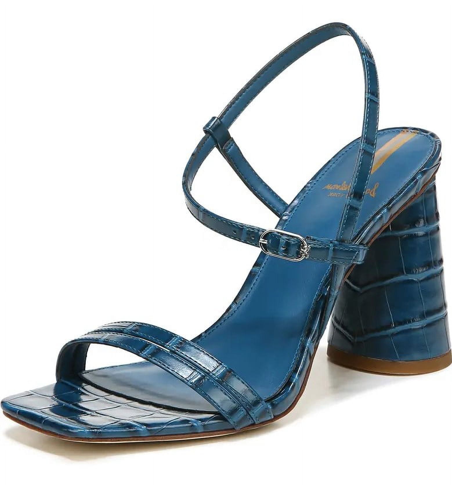Sam Edelman Kit Indigo Croco Open Squared Toe Dress Ankle Strap Heeled ...