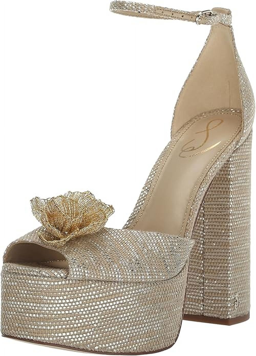 Sam Edelman Kori Flora Platinum Ankle Strap Peep Toe Dress Block Heeled ...