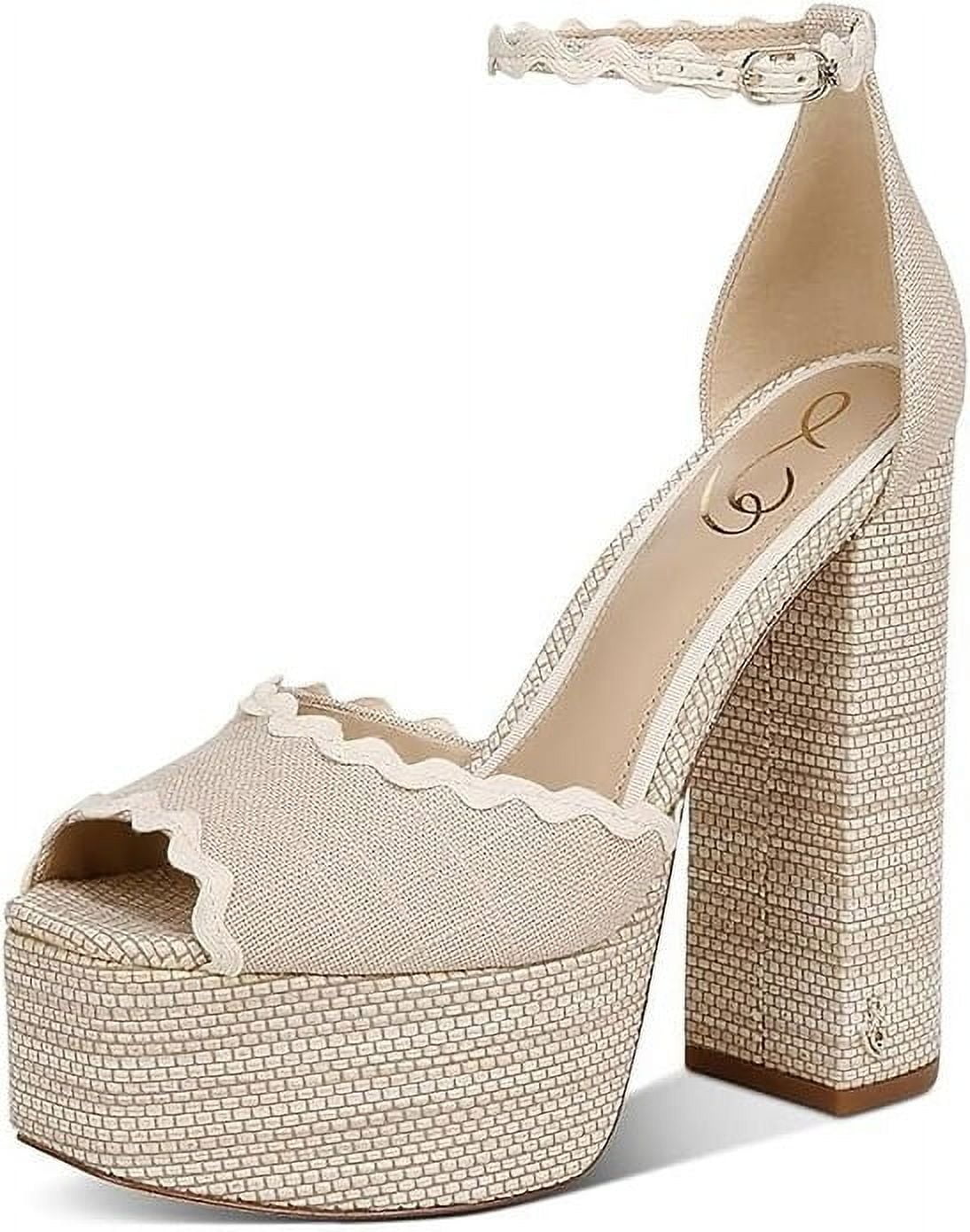 Sam Edelman Kori Natural Linen Ankle Strap Peep Toe Fashion Block ...