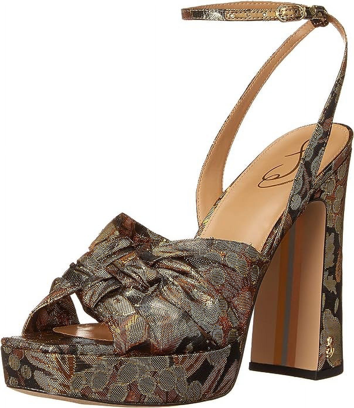 Sam Edelman Kristen Bronze Multi Block Heel Ankle Strap Square Toe Heeled Sandal (Bronze Multi ...
