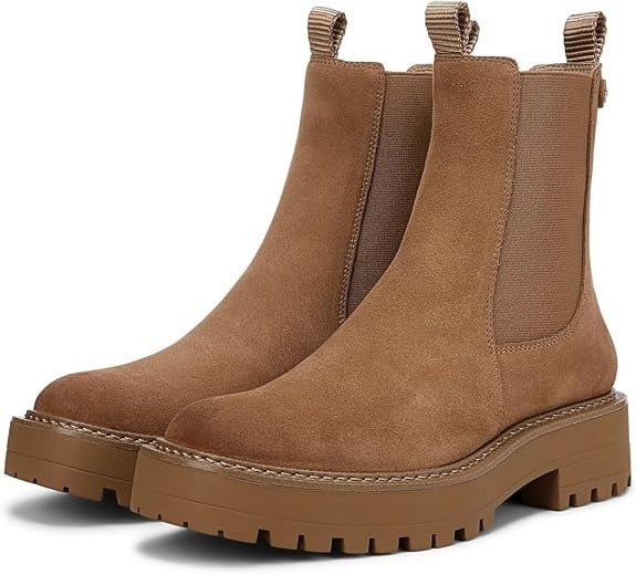 Sam Edelman Laguna Almond Taupe Leather Chelsea Moto Rounded Toe Pull ...