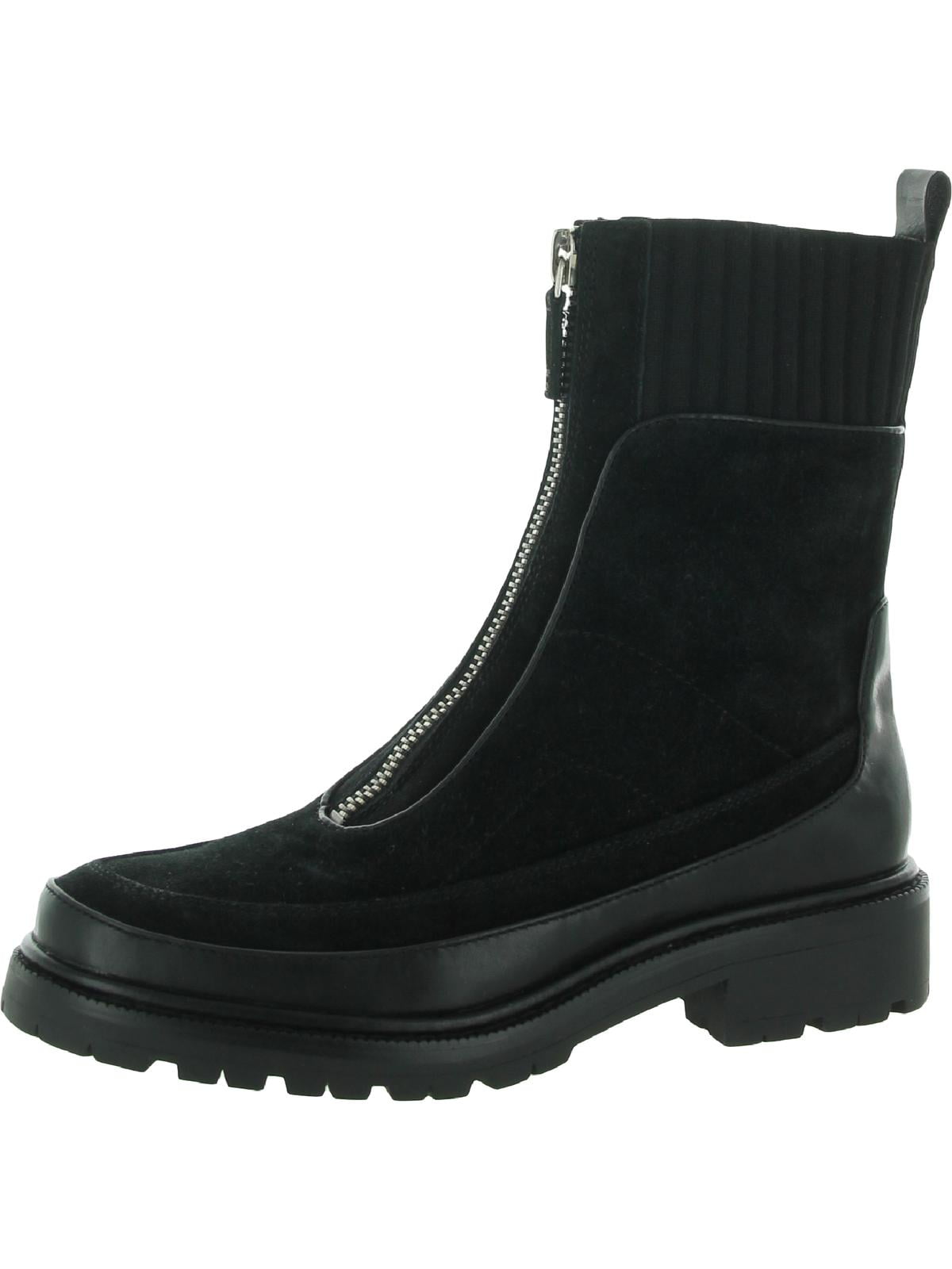 Sam Edelman Leone Black Chunky Block Heel Closed Toe Zipper Combat Ankle Boots (Black, 6.5 ...