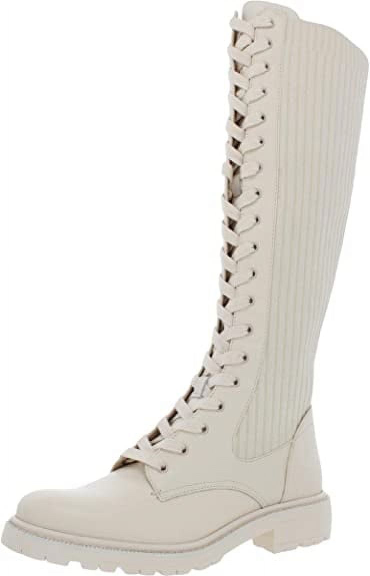 Sam Edelman Lila Ivory Leather Chunky Heel Rounded Toe Lace Up Knee ...